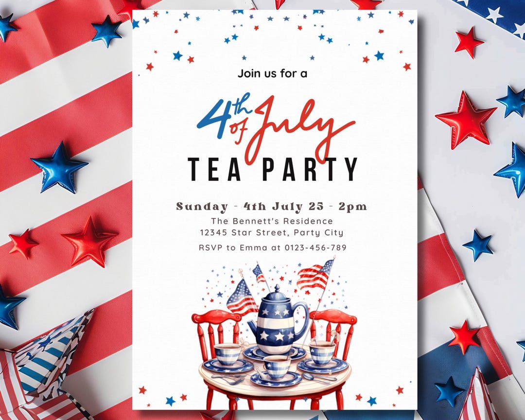 Editable 4th of July Tea Party Invite Printable Independence Day Invite ...