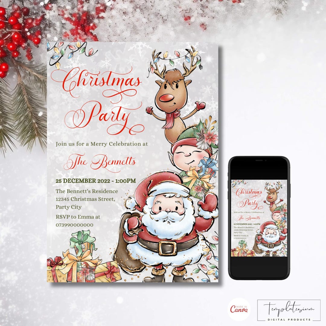 Editable Christmas Party Invitation, Kids Christmas Party Invitation ...