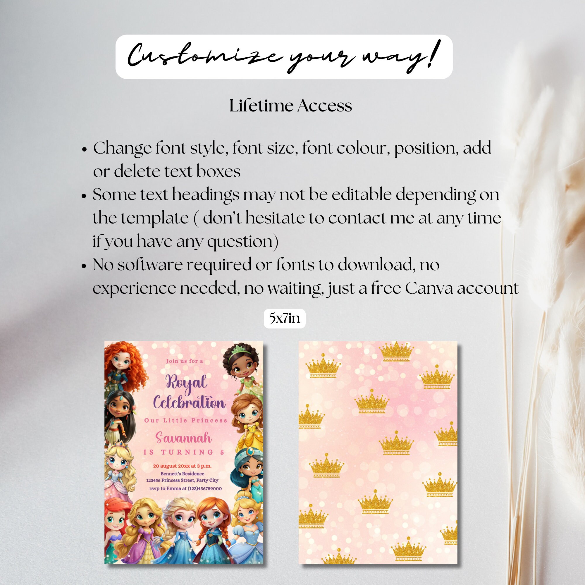 Editable Princess Invitation, Royal Princess Birthday Invite, Girl ...