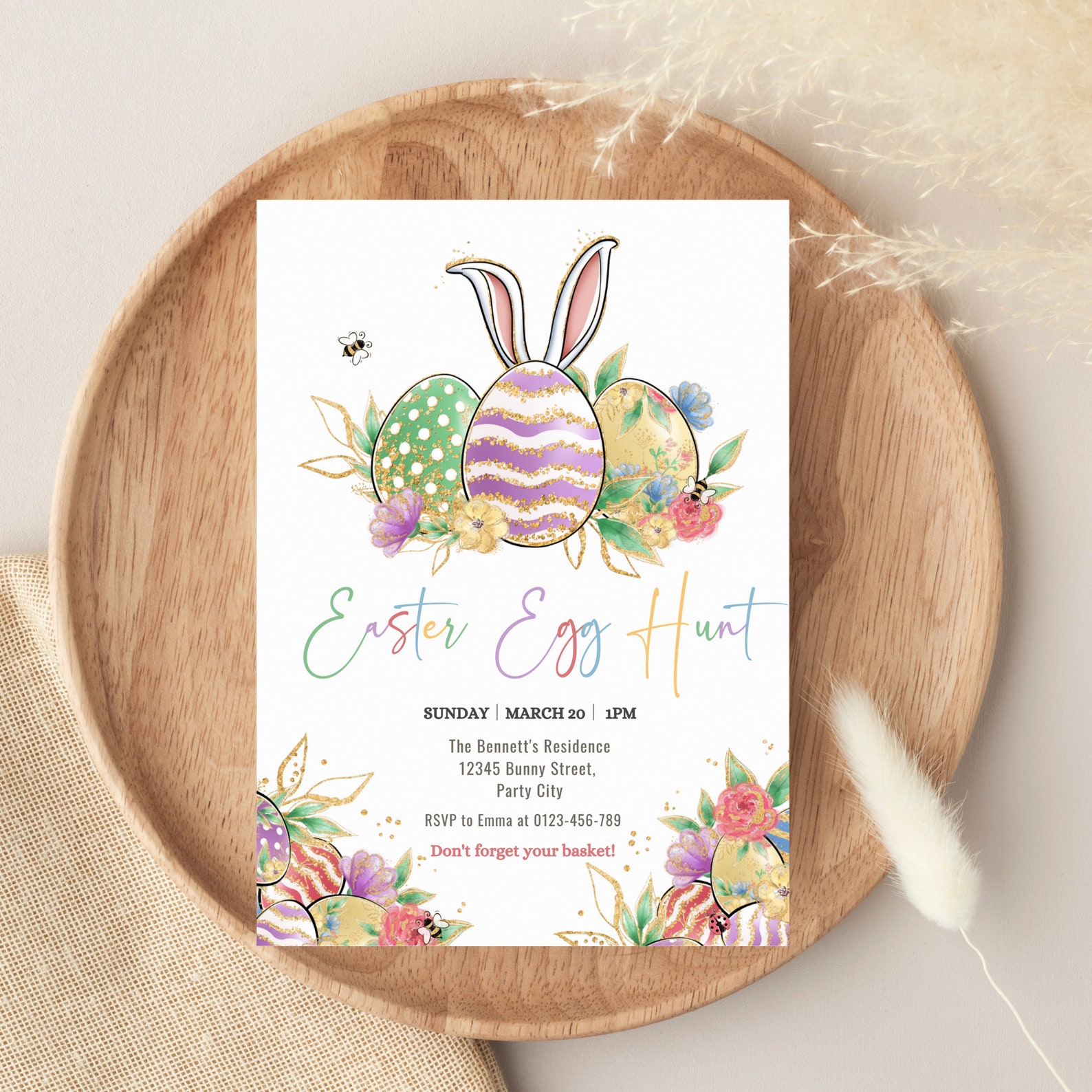 Editable Easter Egg Hunt Invitation, Egg Hunt Easter Card, Bunny Easter ...