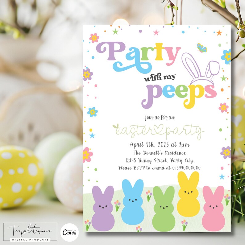 Peeps Easter Invite Editable Easter Personalize Kids Easter Party Peeps ...