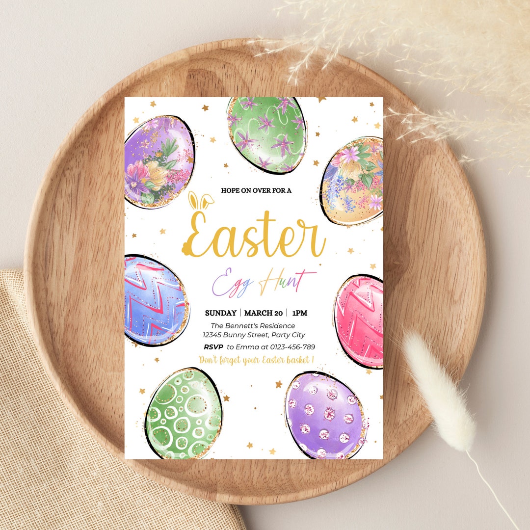 Editable Easter Egg Hunt Invitation, Egg Hunt Easter Card, Easter Party ...