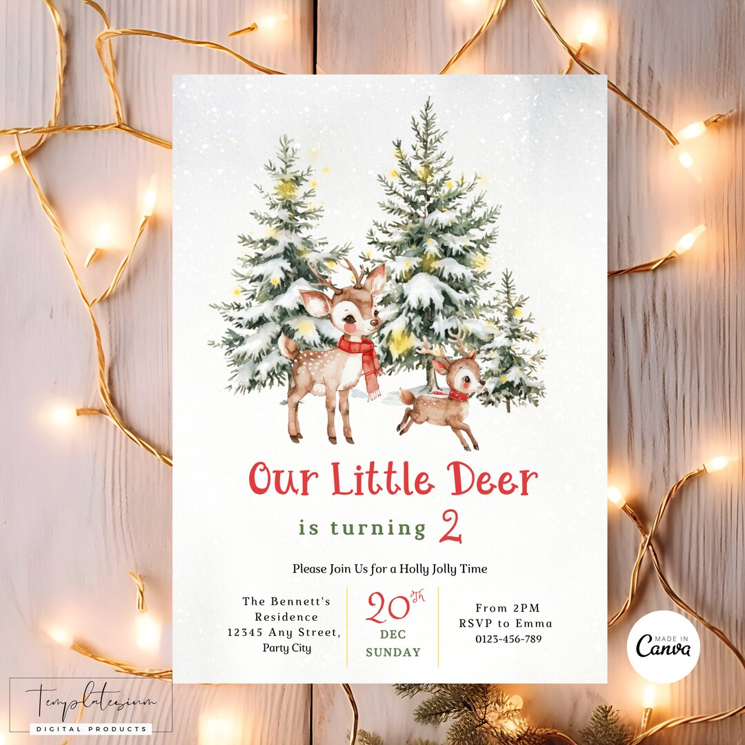Editable Christmas Birthday Invitation, Boy 1st Girl First Birthday ...