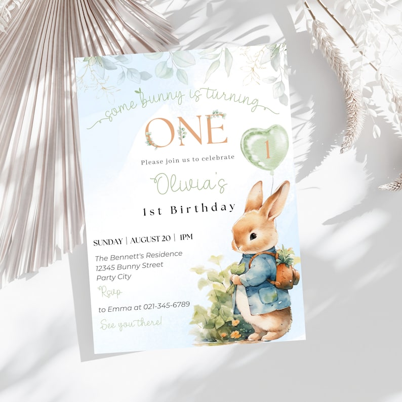 Editable Bunny 1st Birthday Invitation, Peter Rabbit First Birthday ...