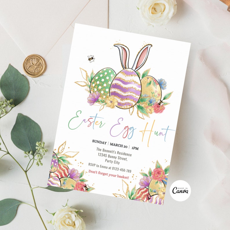 Editable Easter Egg Hunt Invitation, Egg Hunt Easter Card, Bunny Easter ...