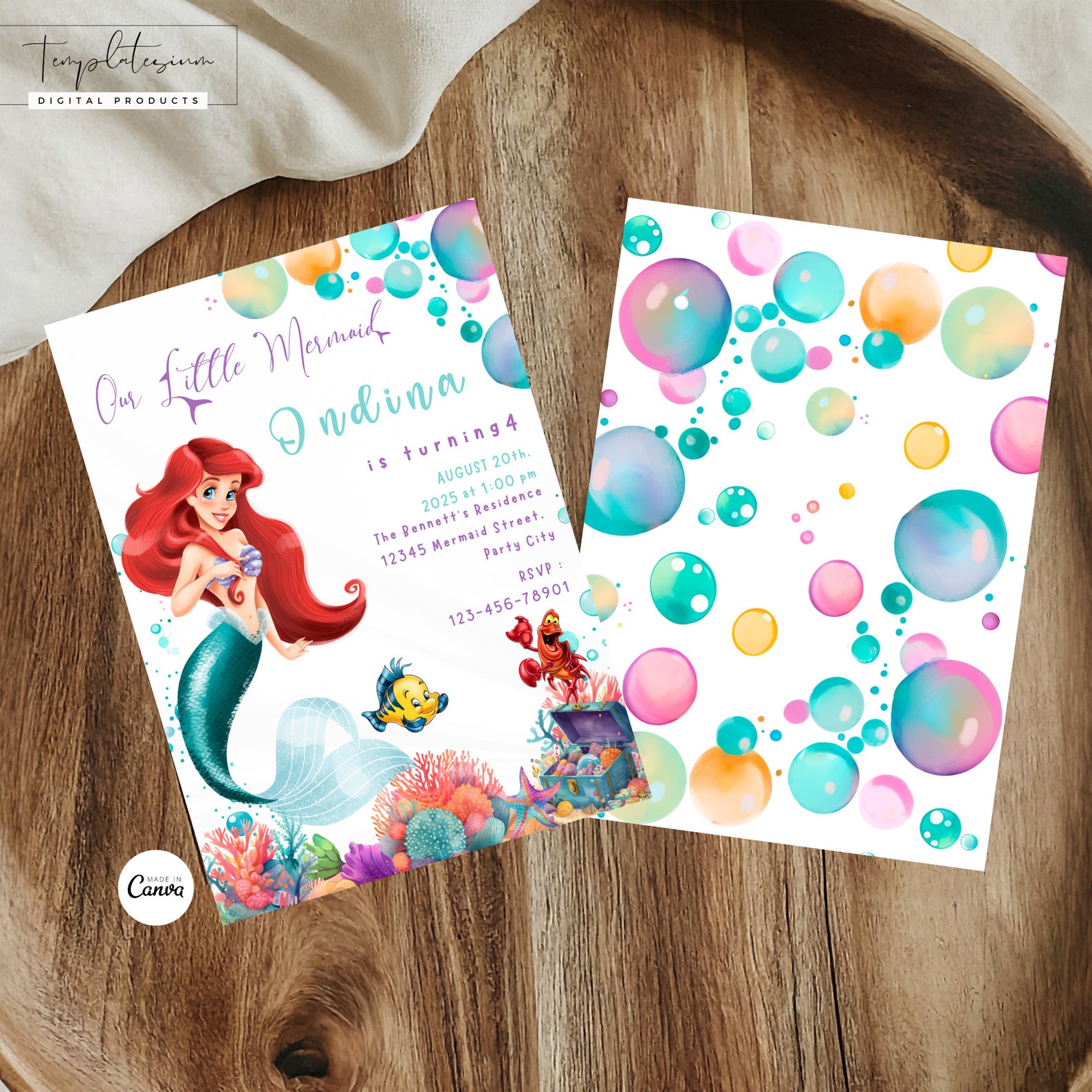 Editable Little Mermaid Birthday Invitation, Ariel Birthday Invitation ...