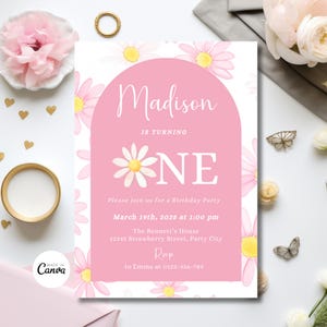 Editable Daisy First Birthday Party Invitation Daisy 1st Birthday ...