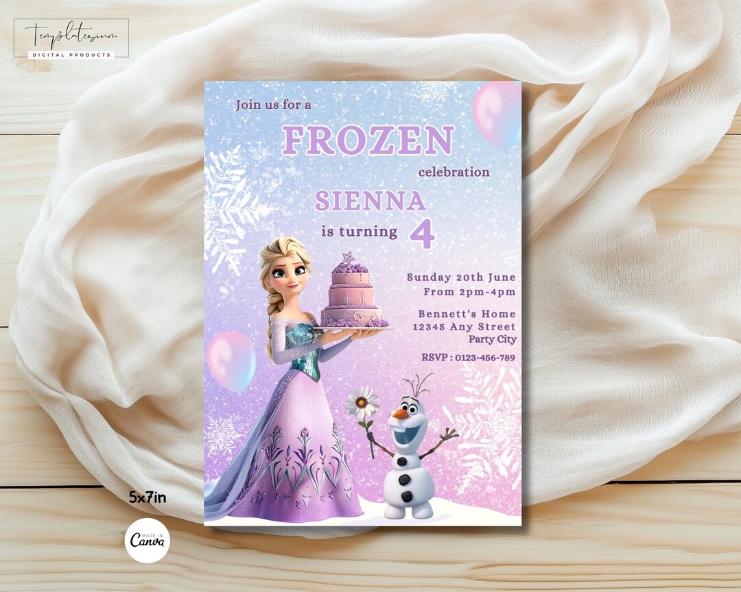 Editable Elsa Invite Digital Frozen Party Invitation Custom Frozen ...