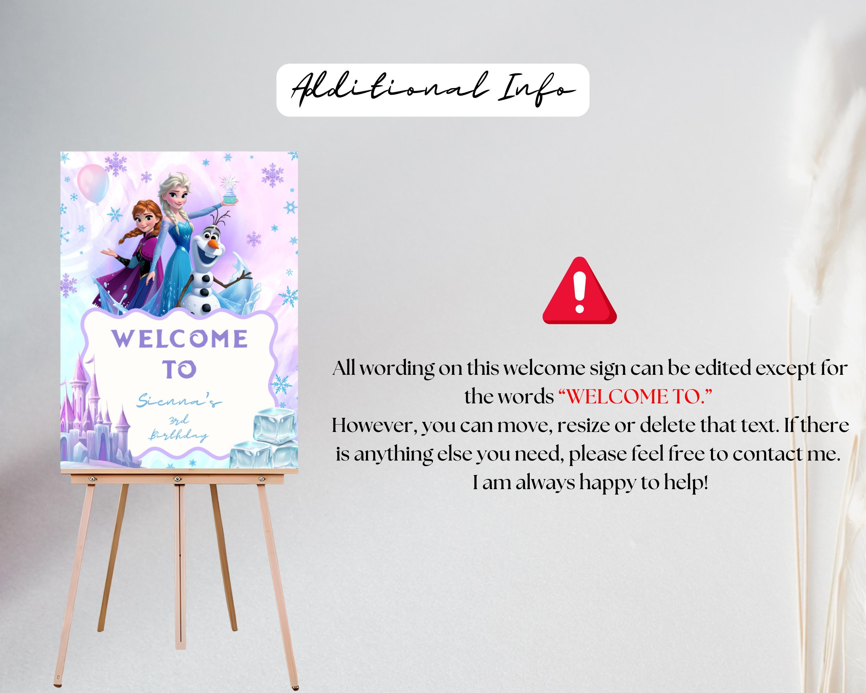 Frozen Birthday Welcome Sign Elsa Anna Party Decor Editable Canva ...