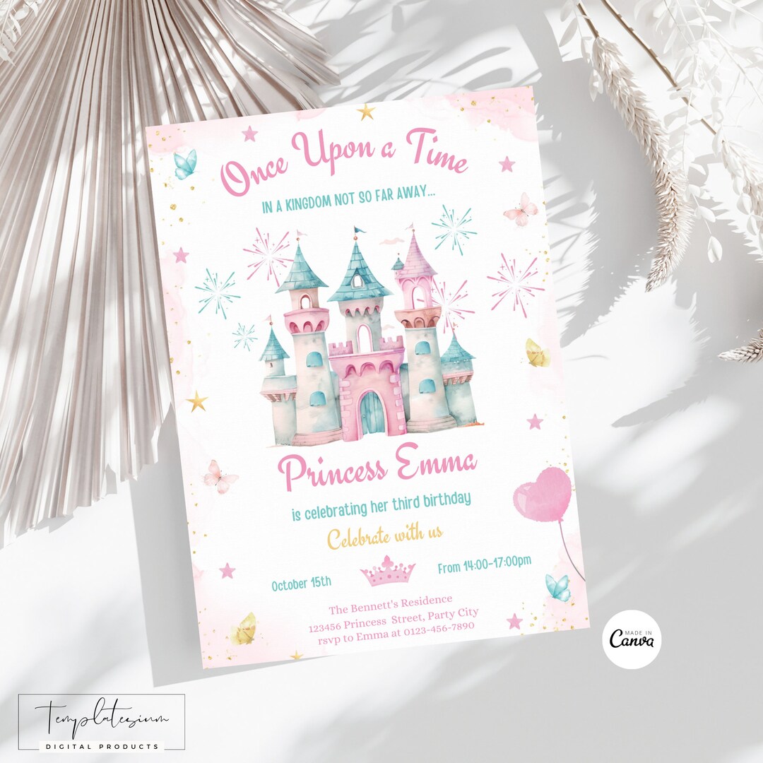 Princess Birthday Invitation Girl 1st Birthday Party Invitation Castle ...