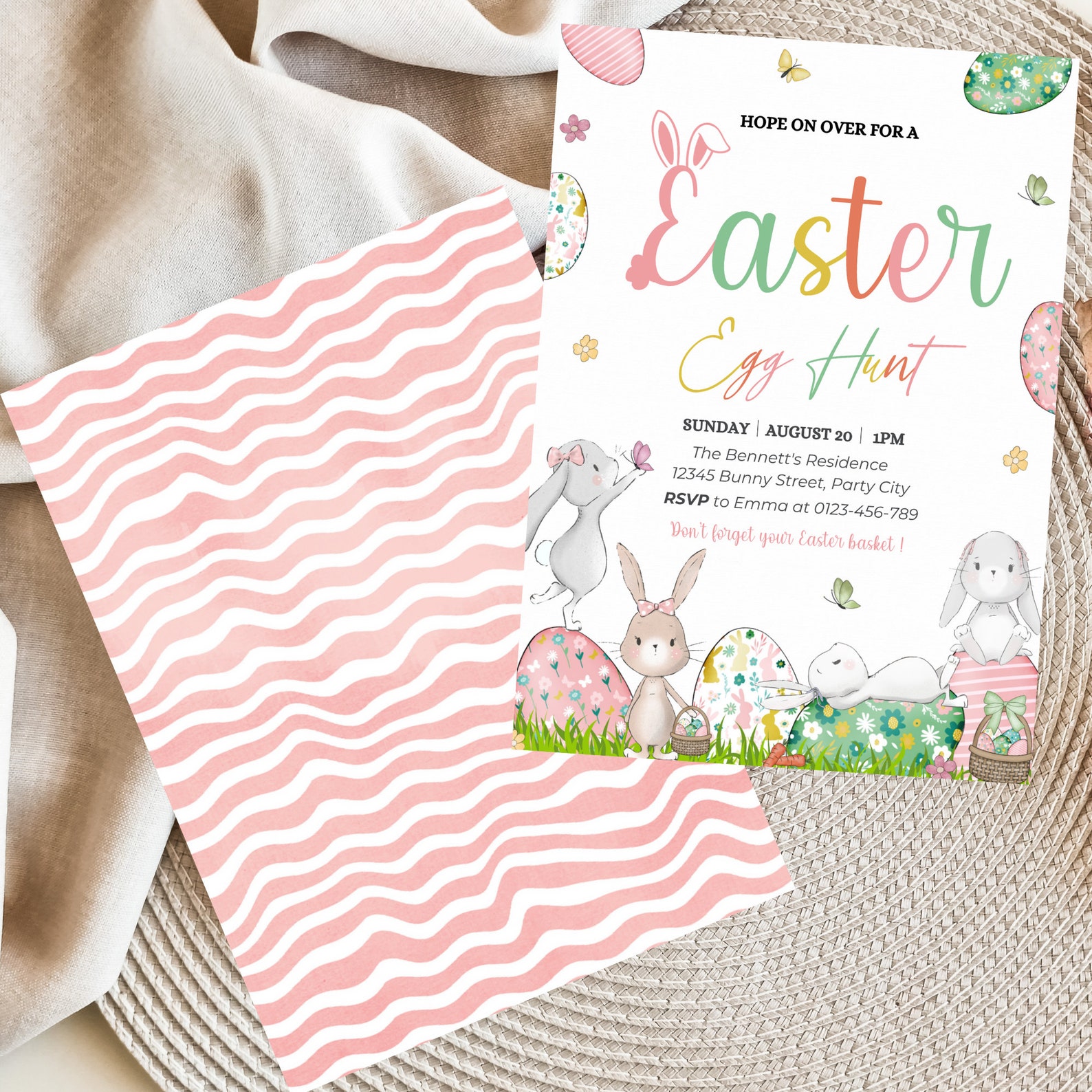 Editable Easter Egg Hunt Invitation, Egg Hunt Easter Card, Bunny Easter ...