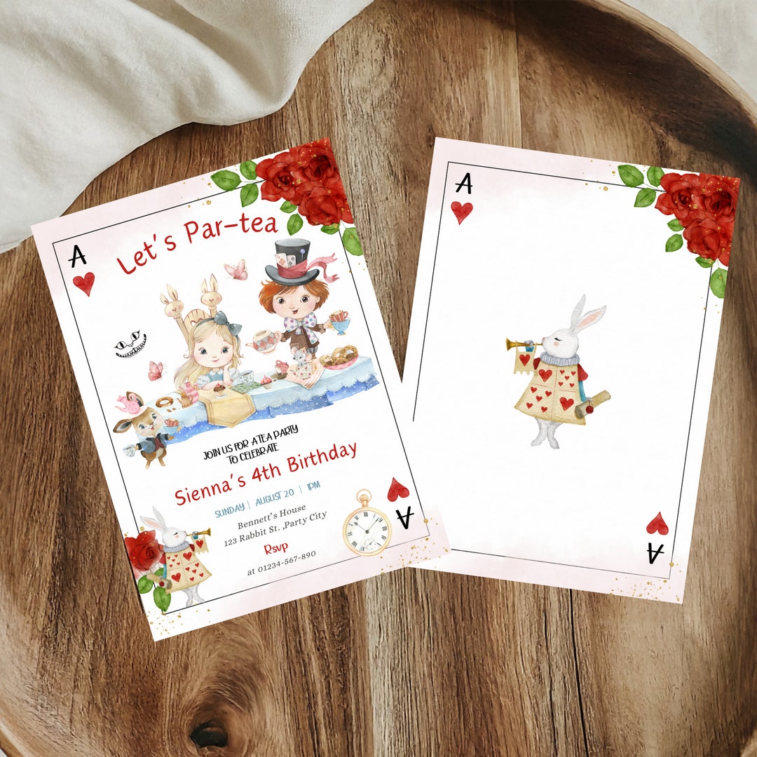 Alice in Wonderland Tea Invite Wonderland Birthday Tea Party Invite ...