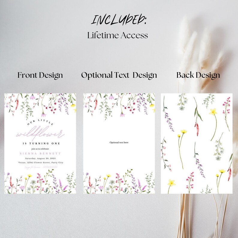 Editable Wildflower 1st Birthday Party Invitation Template, Wildflower ...