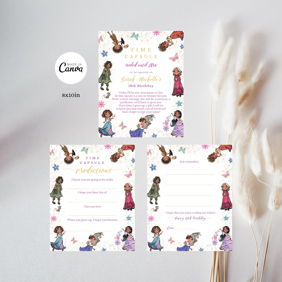 Editable Encanto Birthday Party Time Capsule Predictions and Note Card ...