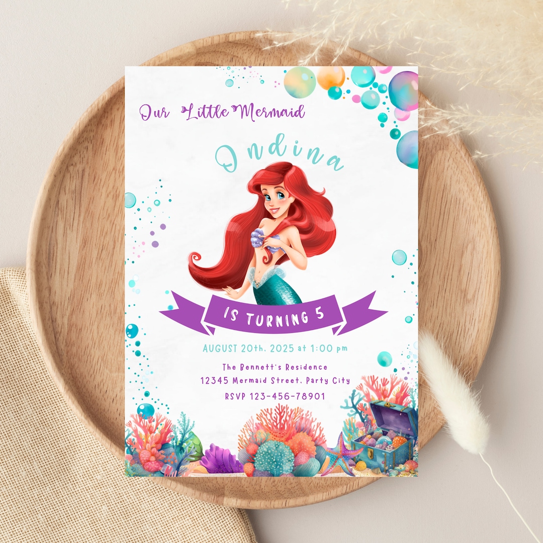 Editable Little Mermaid Birthday Invitation, Ariel Birthday Invitation ...