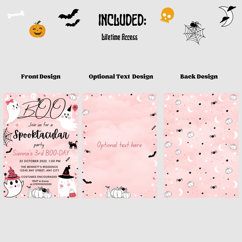 Editable Halloween Pink Ghost Birthday Party Invitation - Etsy