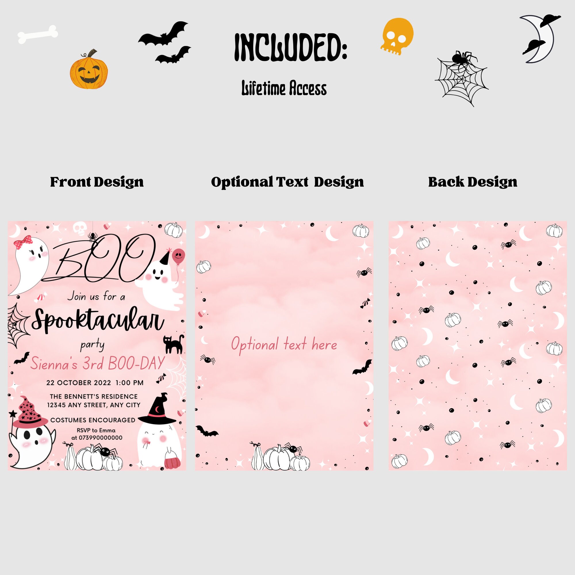 Editable Halloween Pink Ghost Birthday Party Invitation - Etsy
