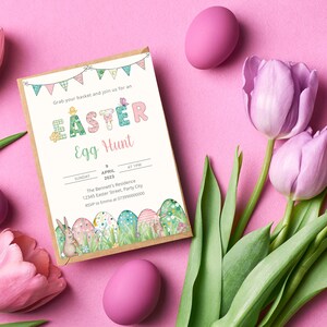 Editable Easter Egg Hunt Invitation, Easter Bunny Party Template Invite ...