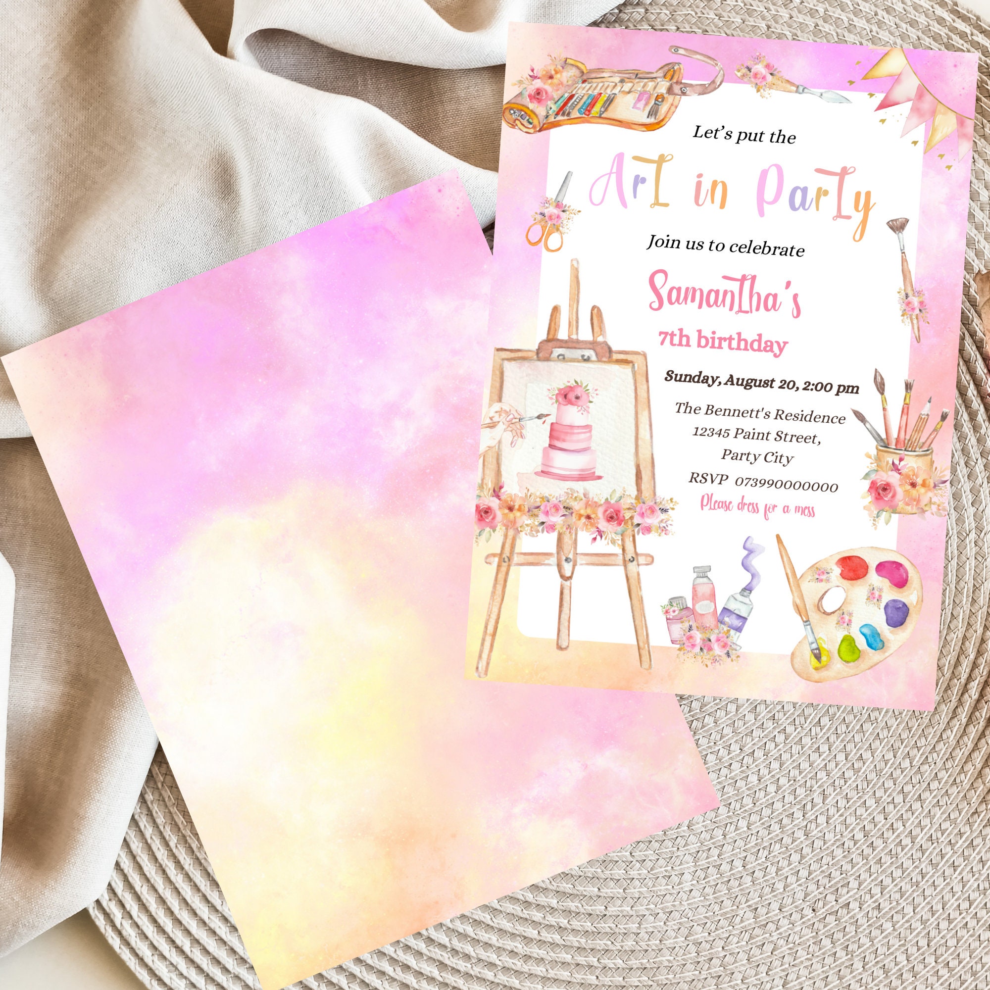 Editable ART PARTY INVITATION Pink Art and Craft Party - Etsy