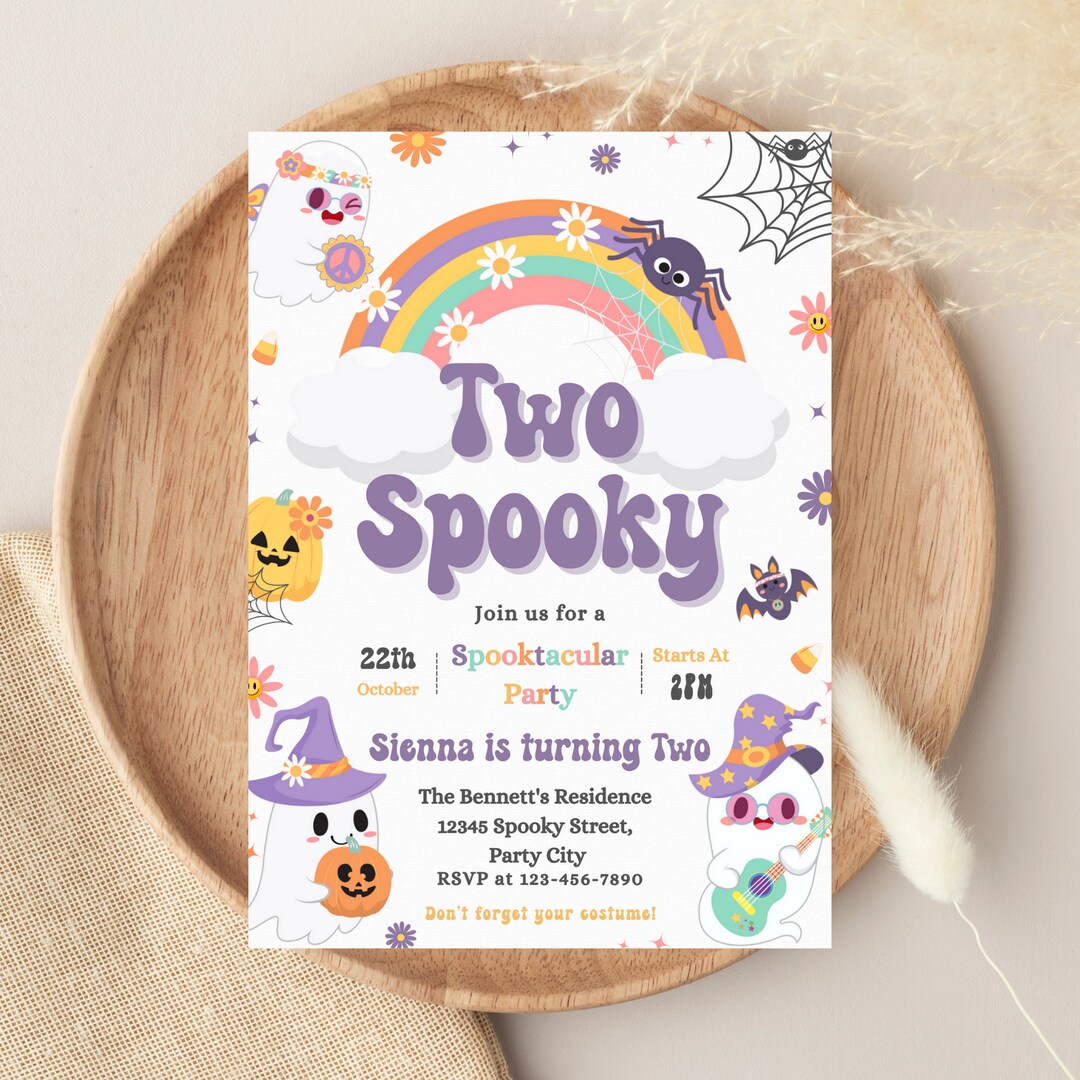 Editable Two Spooky Halloween 2nd Birthday Ghost Birthday Invitation ...