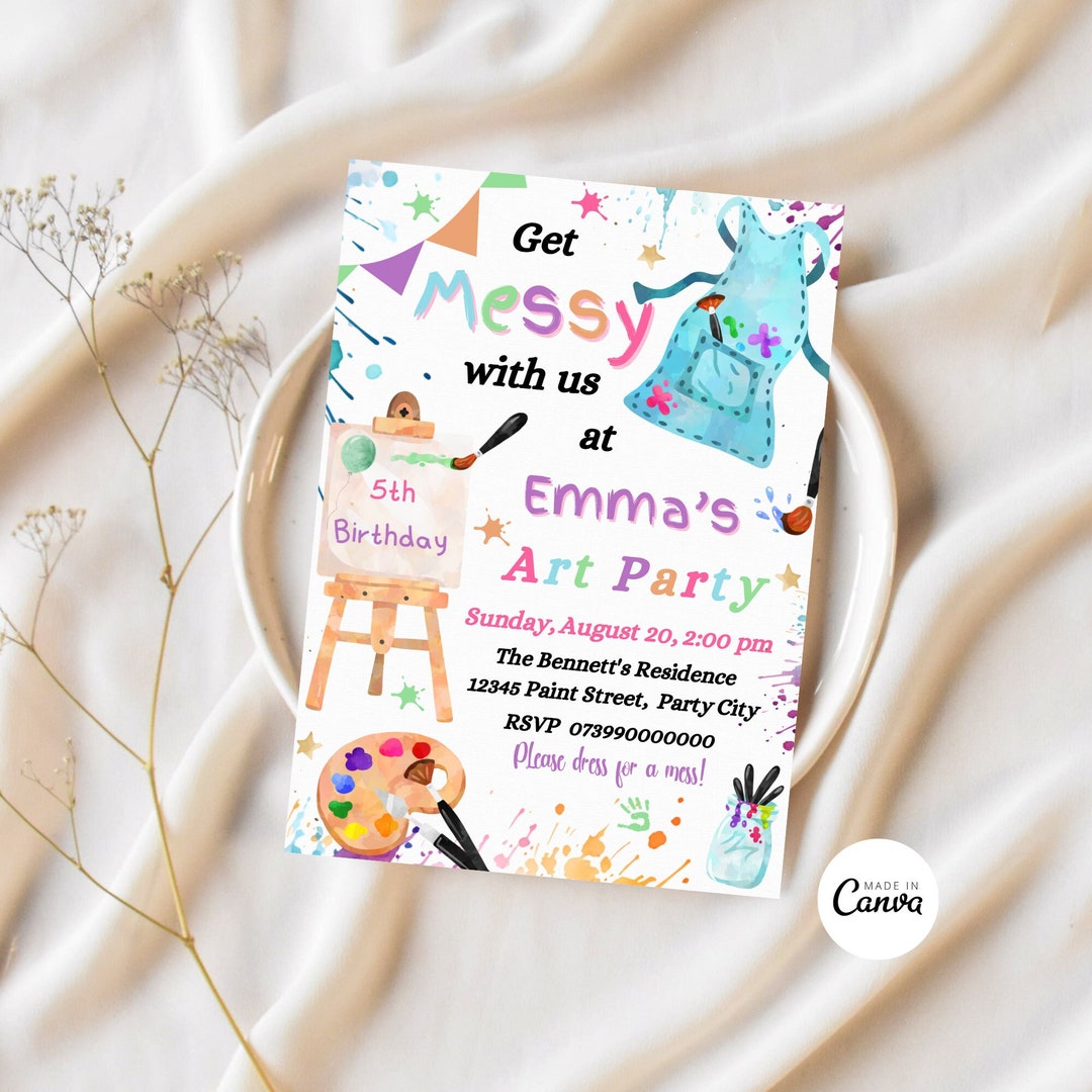 Editable ART PARTY INVITATION, Colorful Art and Craft Party Invite ...