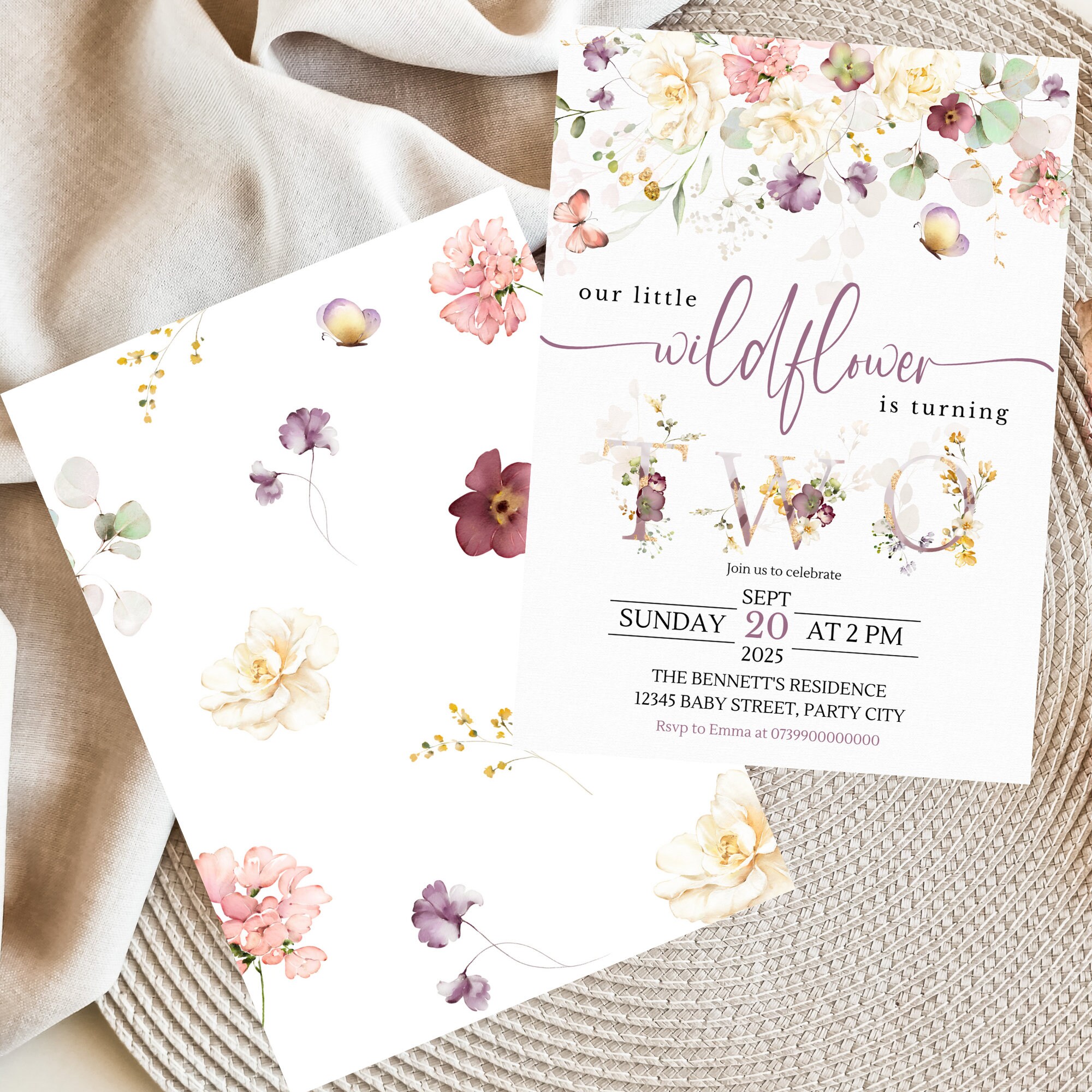 Editable Wildflower Birthday Party Invitations 2nd Birthday - Etsy