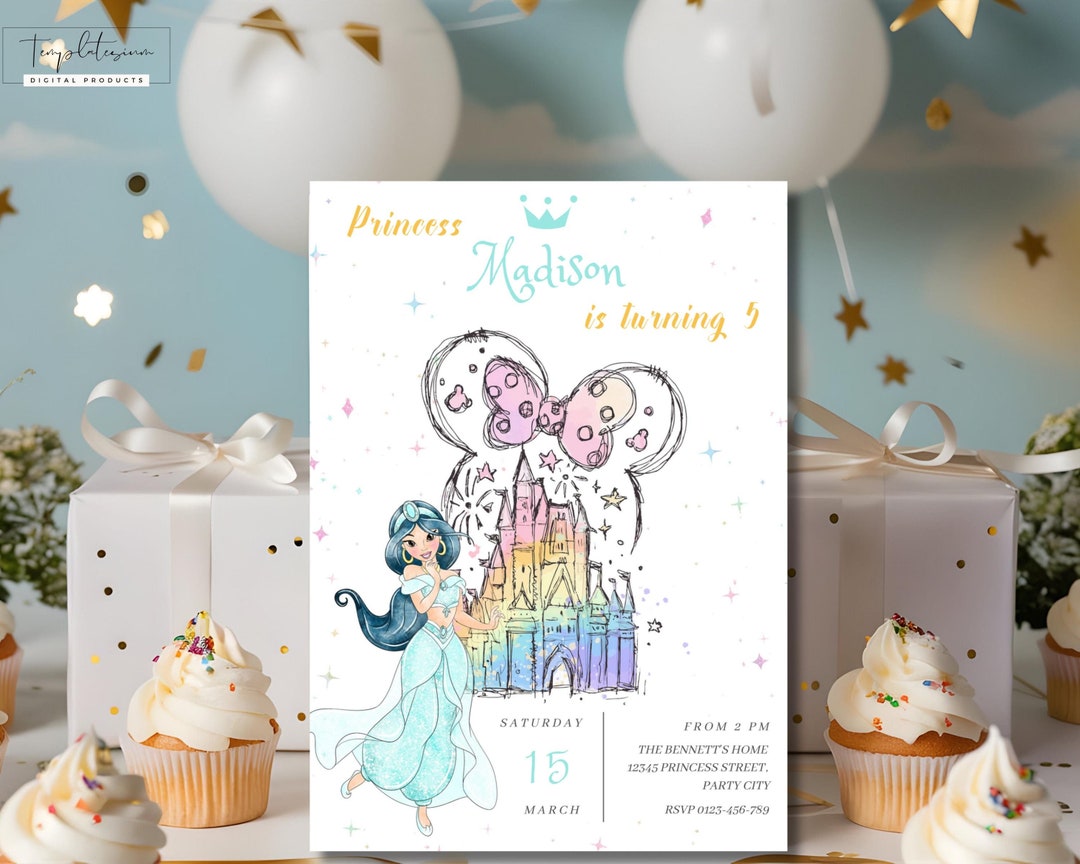 Jasmine Birthday Invitation Princess Jasmine Party Invitation Magical ...