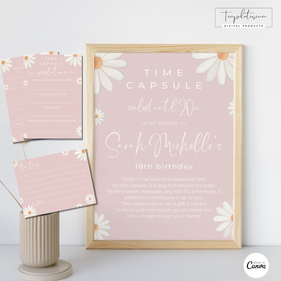 Editable Daisy Birthday Party Time Capsule Predictions Decor Bohemian ...