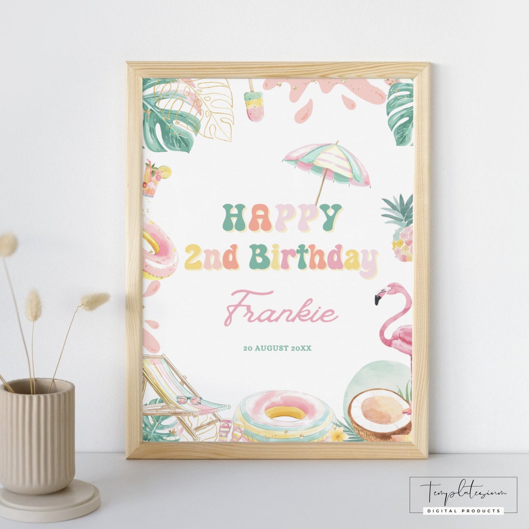Tropical Any Birthday Custom Sign Pool Party Customizable Decor ...
