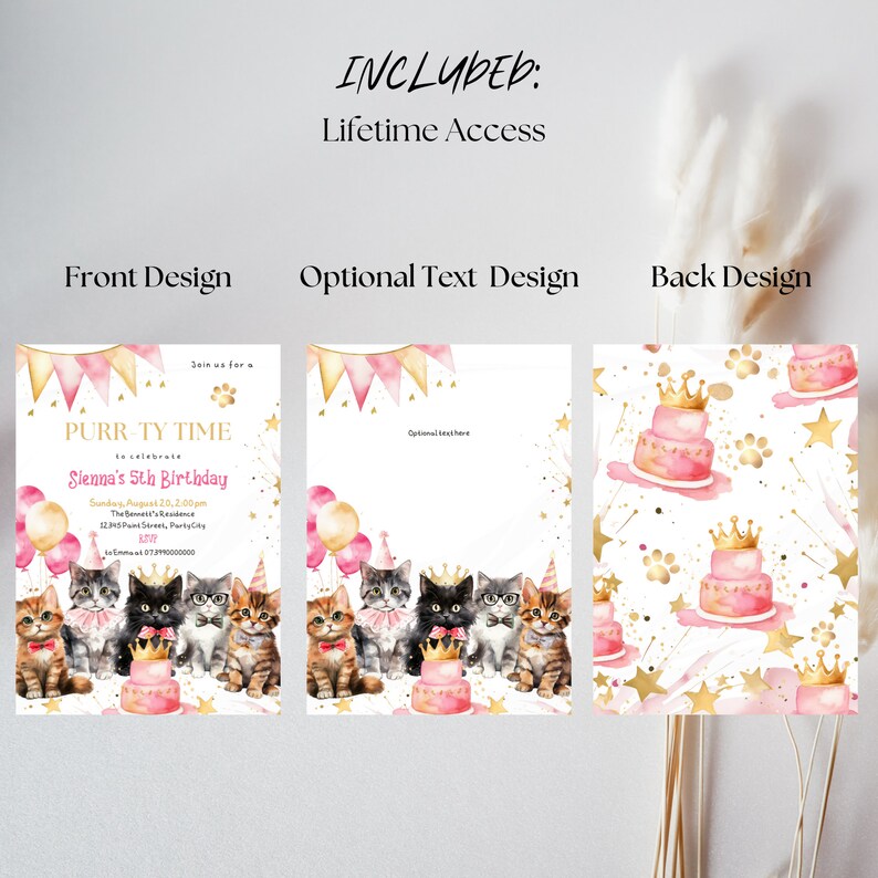 Editable Cat Invitation, Cute Cats Birthday Invite, Kitty Cat Birthday ...
