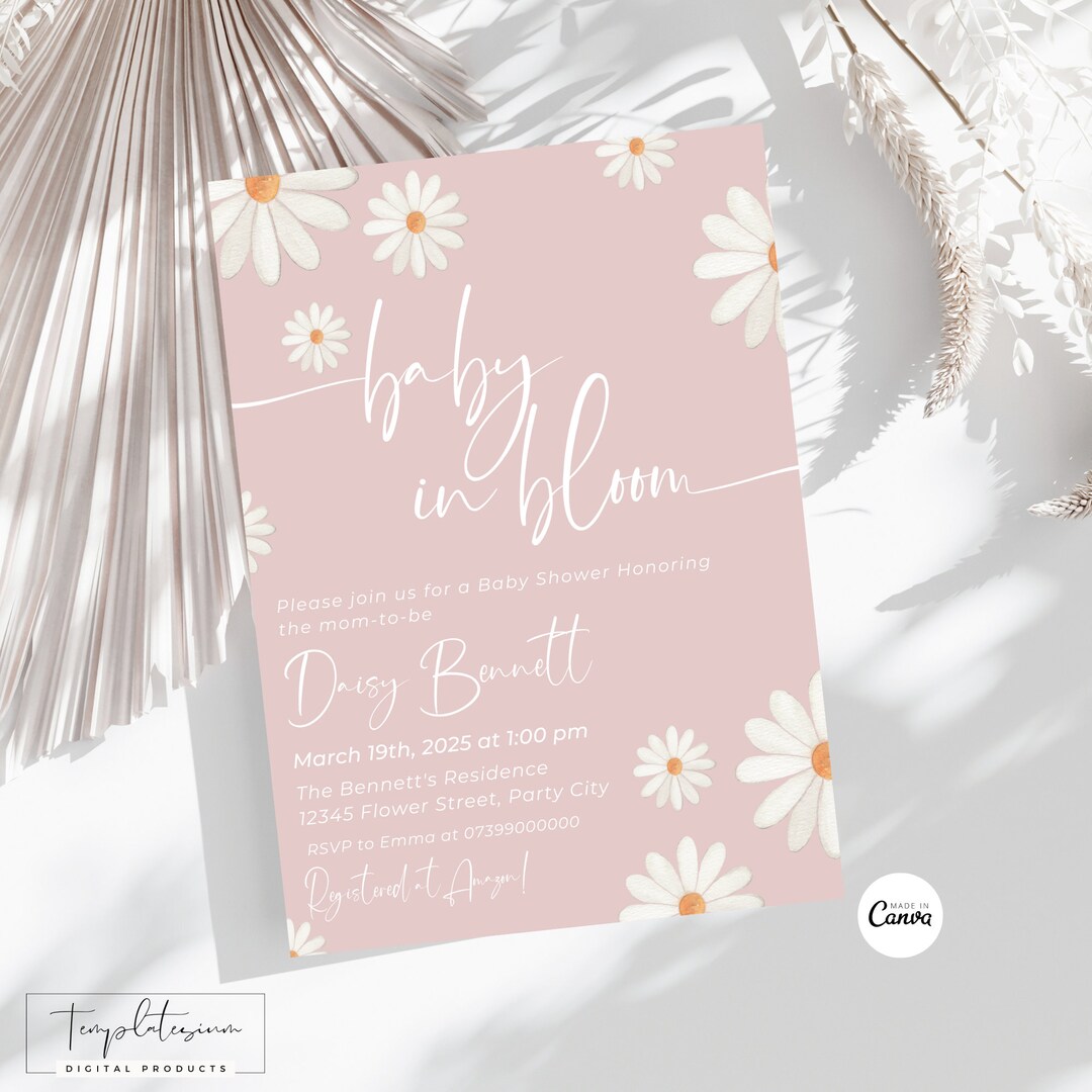 Editable Daisy Baby Shower Invitation Baby in Bloom Daisy Baby Shower ...