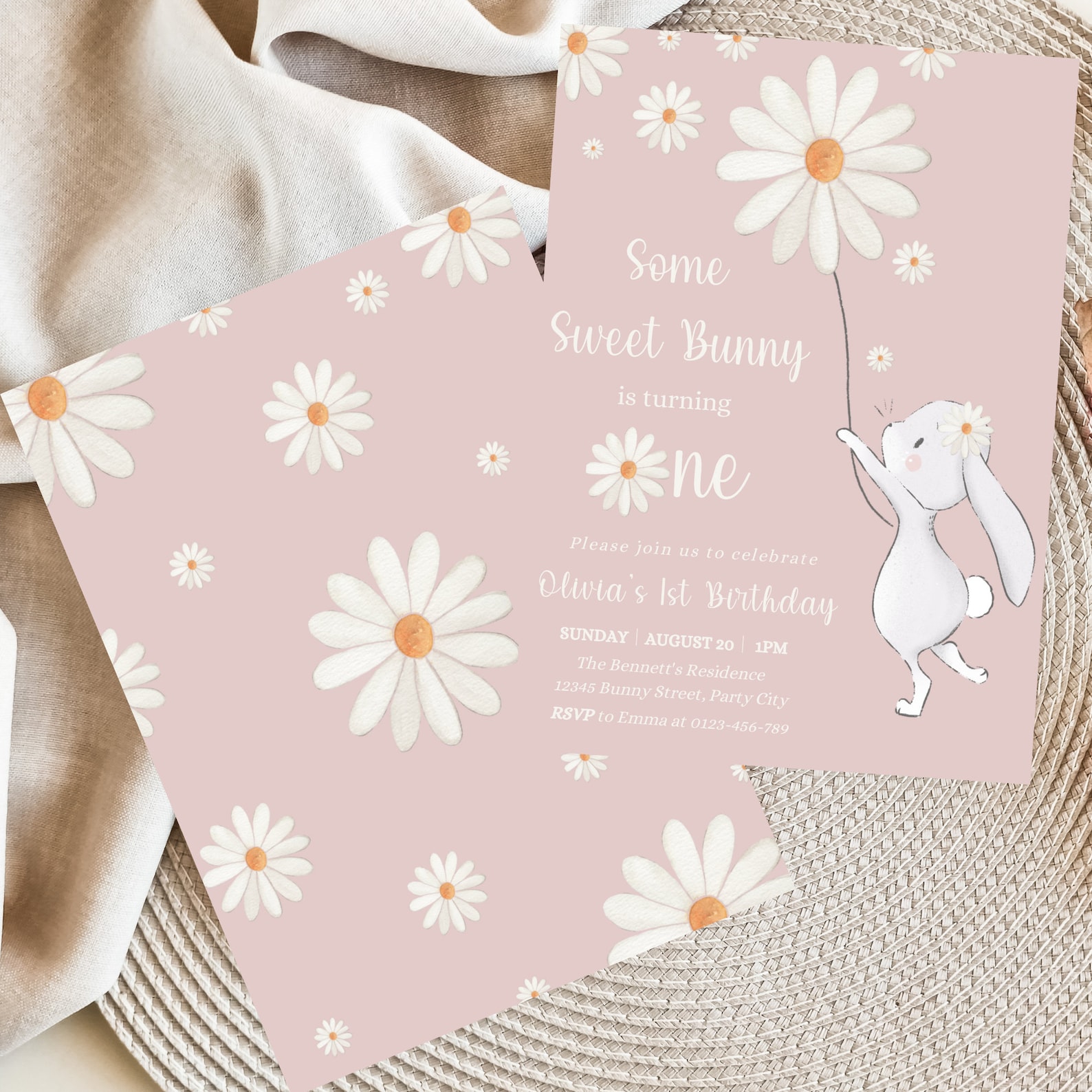 Editable Some Bunny is Turning One Invitation, Daisy Some Bunny is One ...