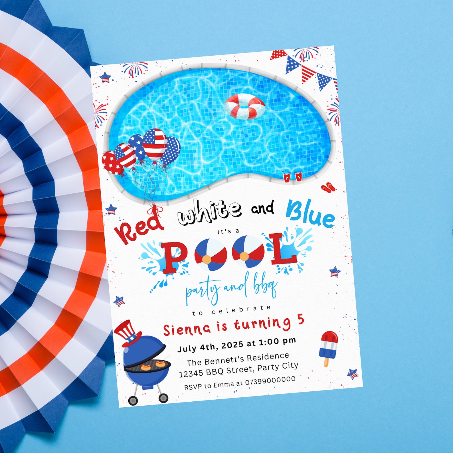 Editable 4th of July Pool Party Birthday Invitation 4th of - Etsy