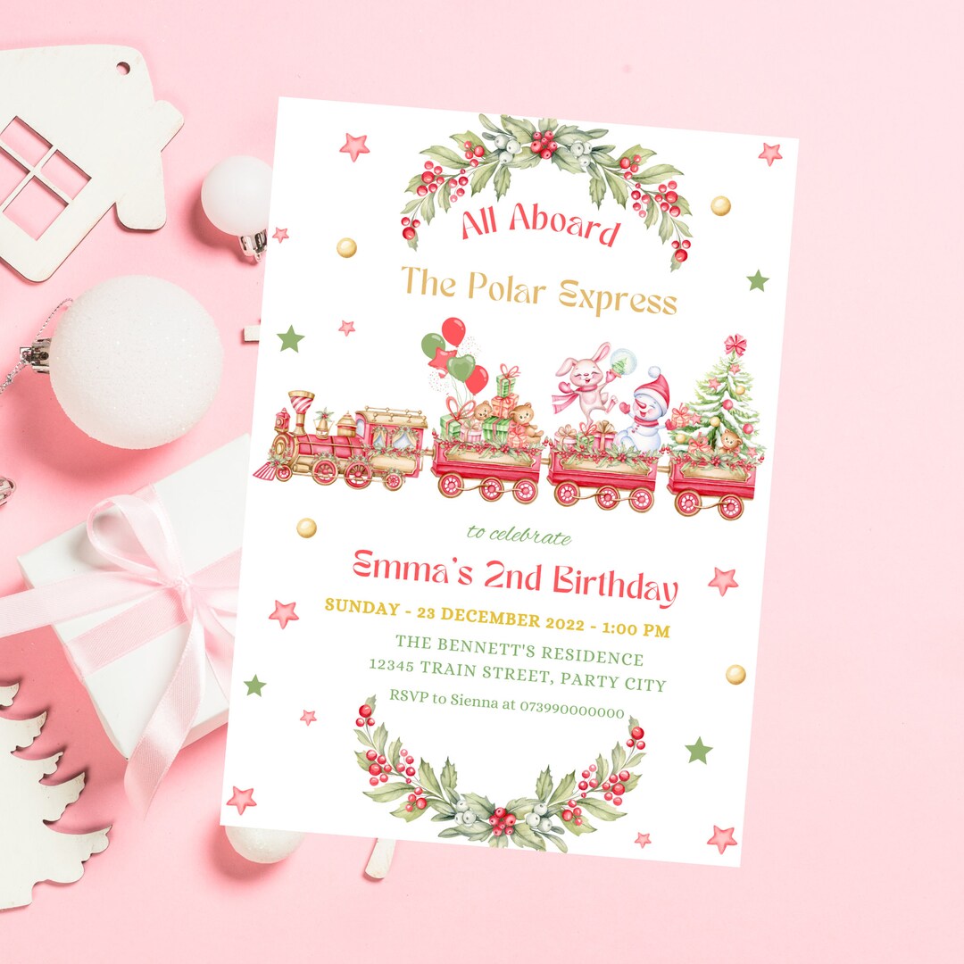 Polar Express Birthday Invitation, Editable Pajama Party Christmas ...