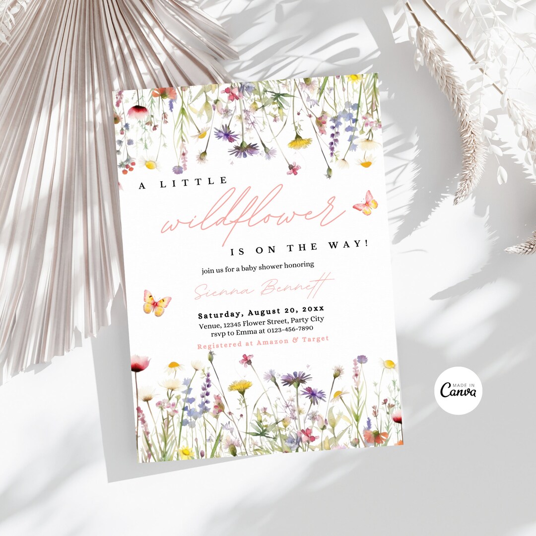 Editable A Little Wildflower Baby Shower Invite Spring Floral Baby ...