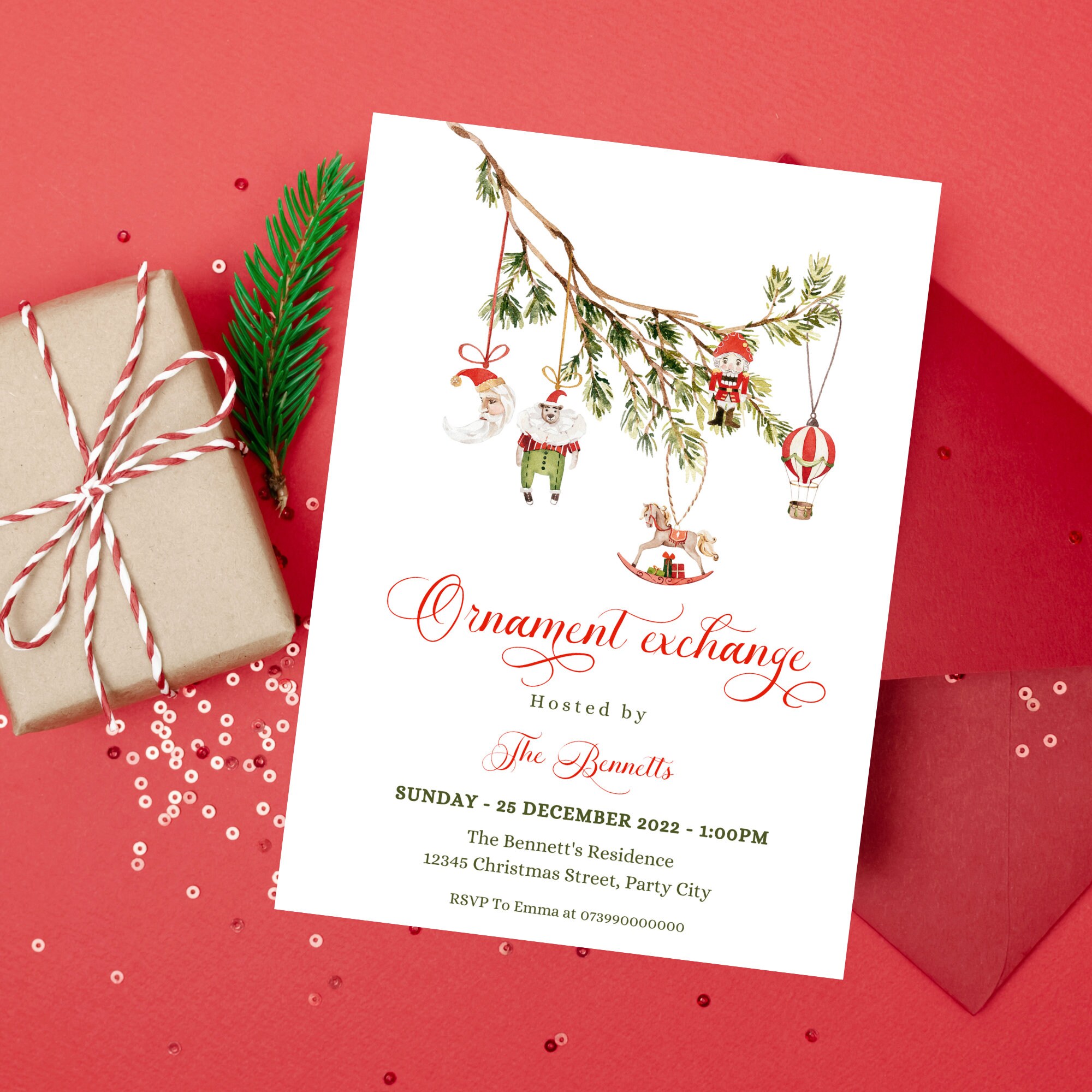 Editable Ornament Exchange Invitation Ornament Christmas - Etsy