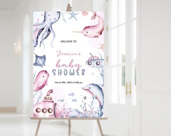 Ocean & Sea Welcome Sign Editable Template, Ocean Baby Shower Welcome ...