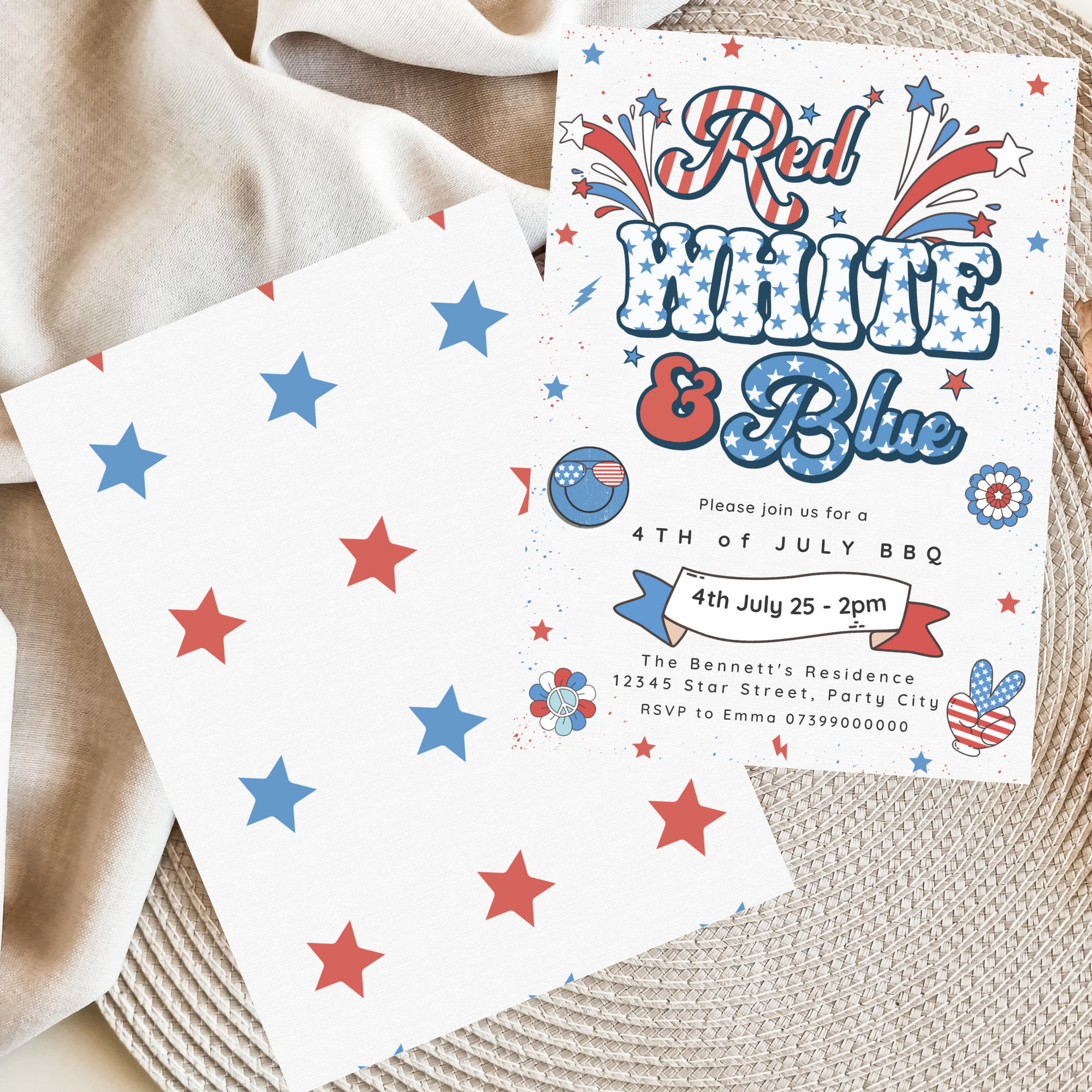 Editable 4th of July BBQ Invitation Template, Retro Fourth of July Card ...