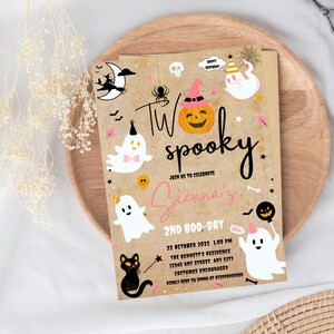 Editable Two Spooky Vintage Halloween Ghost 2nd Birthday Party ...