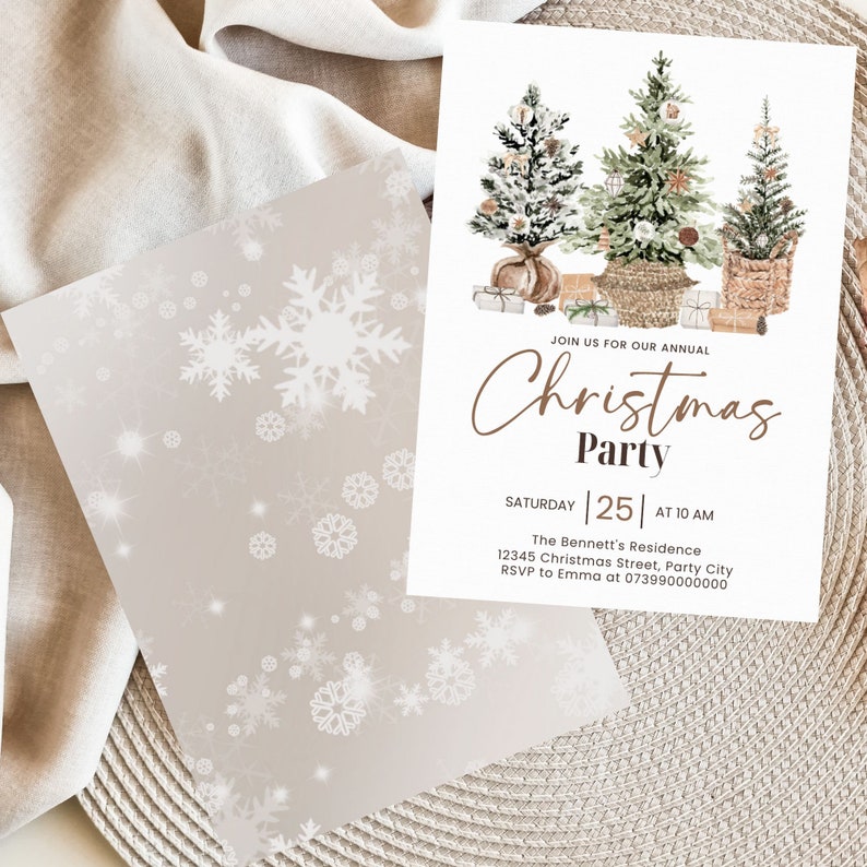 Editable Christmas Party Invitation Boho Christmas Invite - Etsy