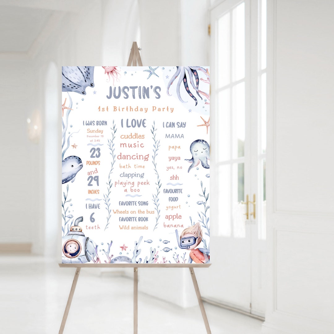 Editable Under the Sea Milestone Sign, Under the Sea 1st Birthday ...