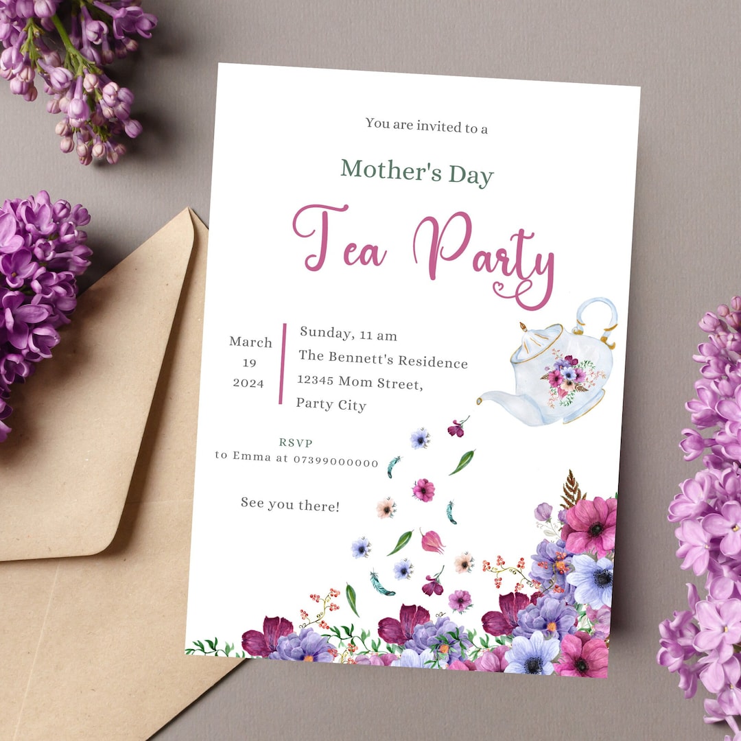 Mother's Day Tea Party Invitation, Editable Mother's Day Invitation ...