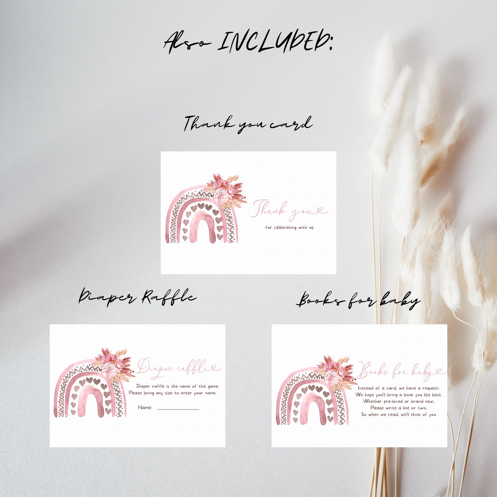 Editable Boho Rainbow Baby Shower Invitation Bundle Pink - Etsy UK