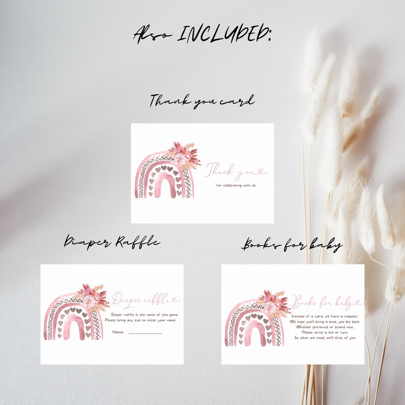 Editable Boho Rainbow Baby Shower Invitation Bundle Pink - Etsy UK