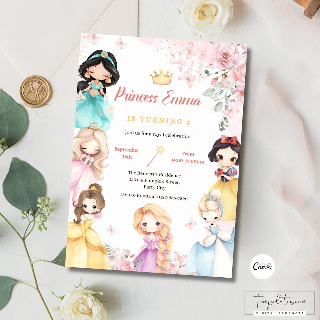 Editable Princess Birthday Invitation Girl Birthday Custom Princess ...
