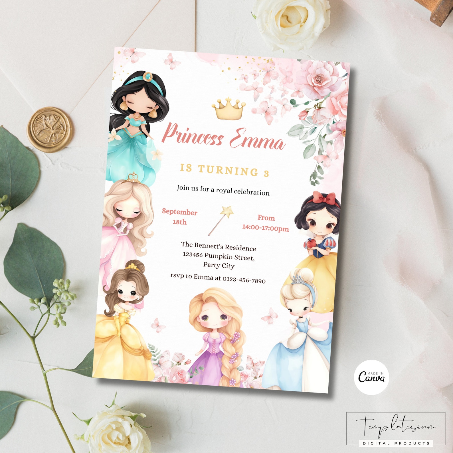 Editable Princess Birthday Invitation Girl Birthday Custom Princess ...