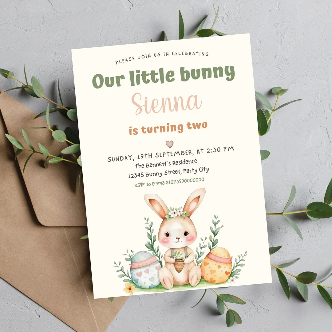 Editable Bunny Birthday Party Invitation, Cute Bunny Template ...
