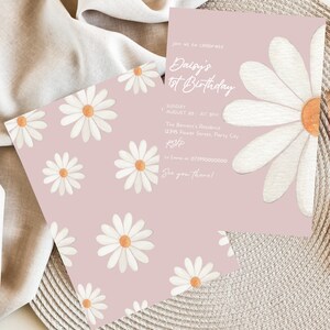 Editable Daisy First Birthday Invitation Retro Daisy 1st Birthday ...