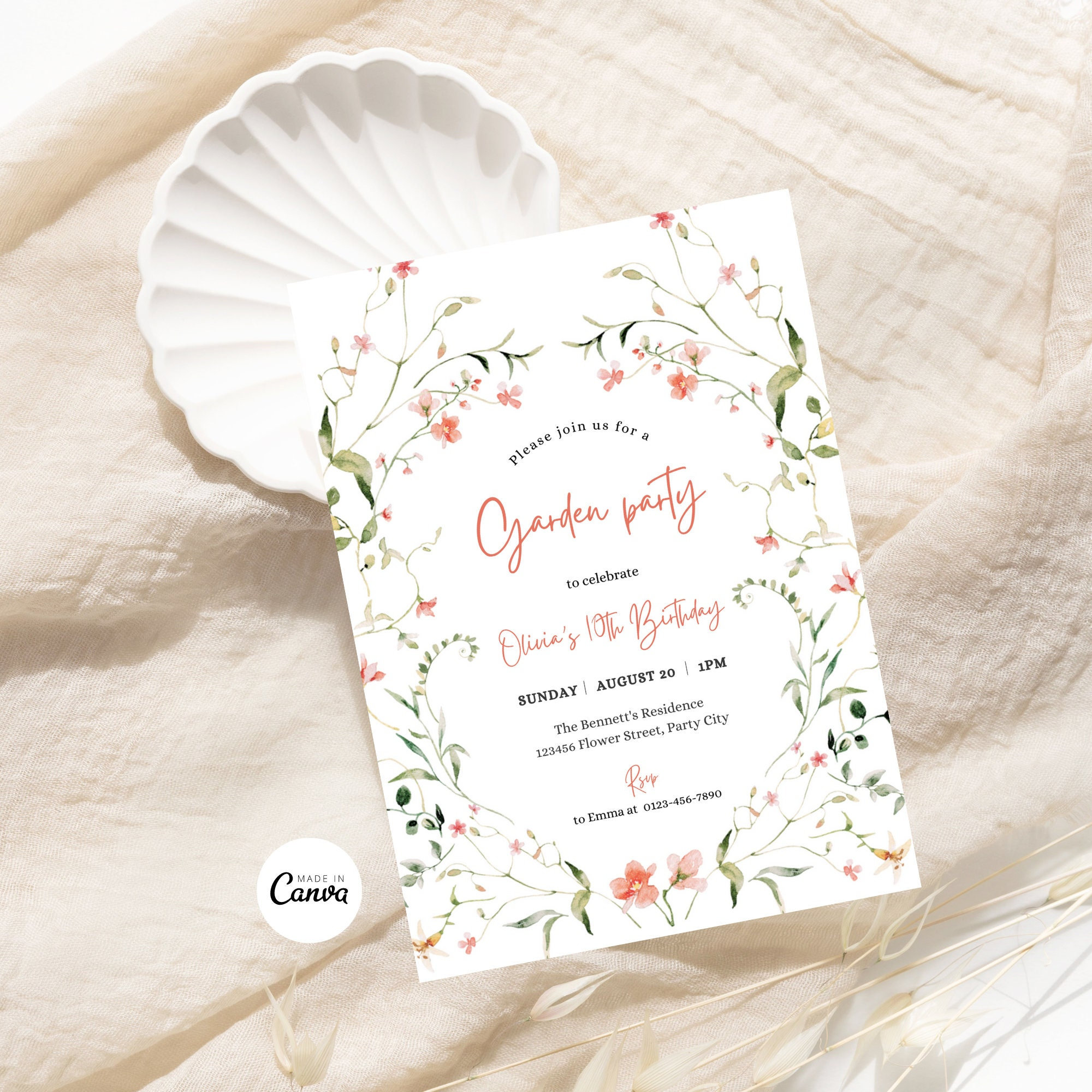 Editable Floral Birthday Invite, Wildflower Birthday Party Invitation ...