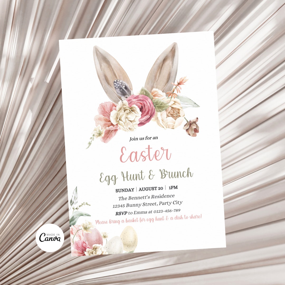 Editable Easter Egg Hunt Invitation, Easter Brunch Invite, Bunny Easter ...